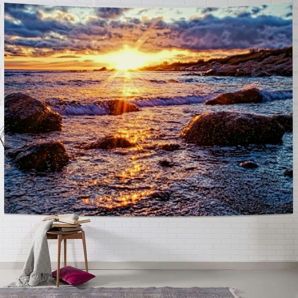 Sheronv Sunset Water Rocks Tapestry Wall Hanging Unique Style Graphic ...