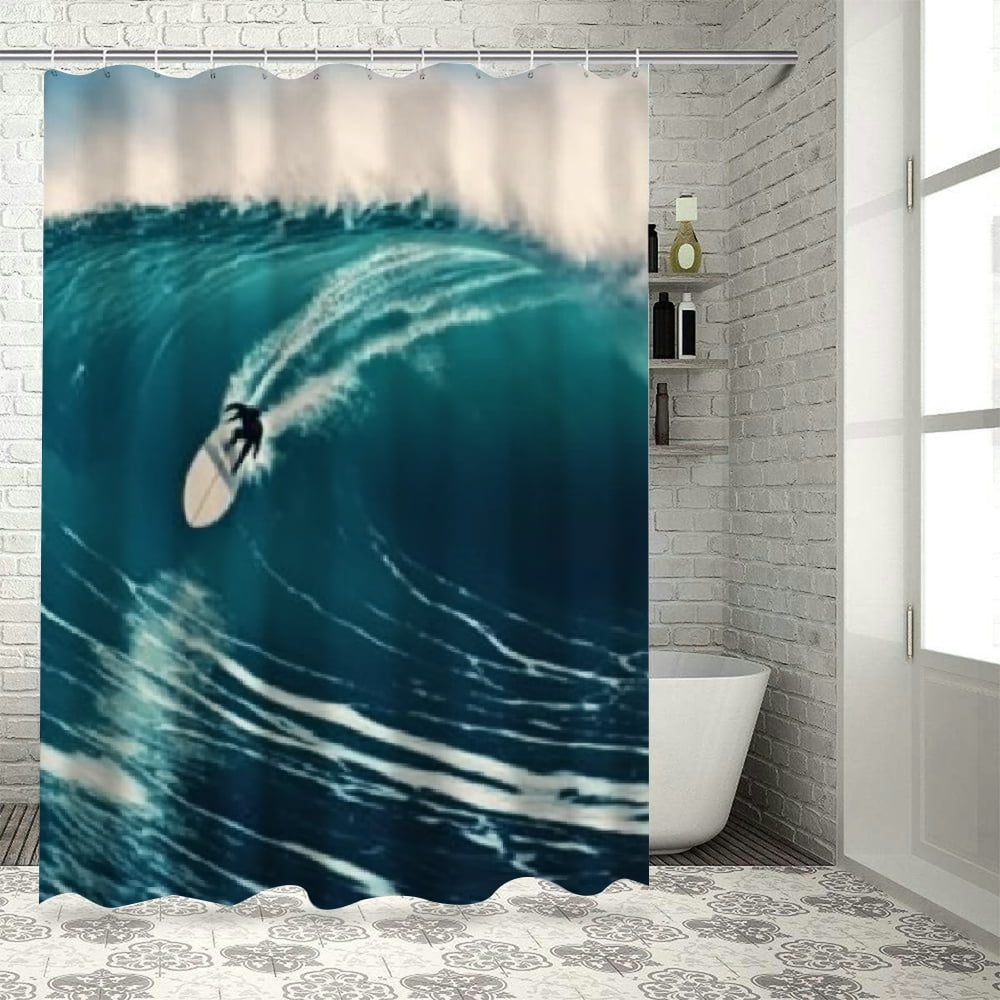 Sheronv Surfboard Ocean Wave Washable Shower Curtain Set with Hooks 36 ...