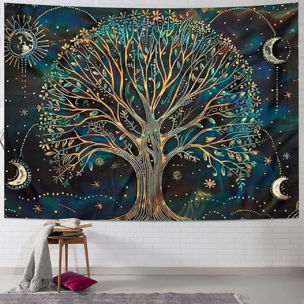Sheronv Tree of Life Moon Phases Stars Tapestry Wall Hanging Unique ...