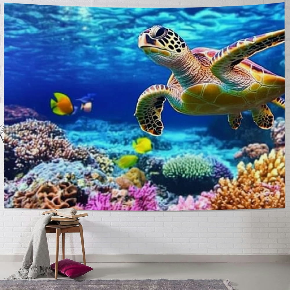 Sheronv Turtle Coral Reef Marine Life Tapestry Wall Hanging Unique ...
