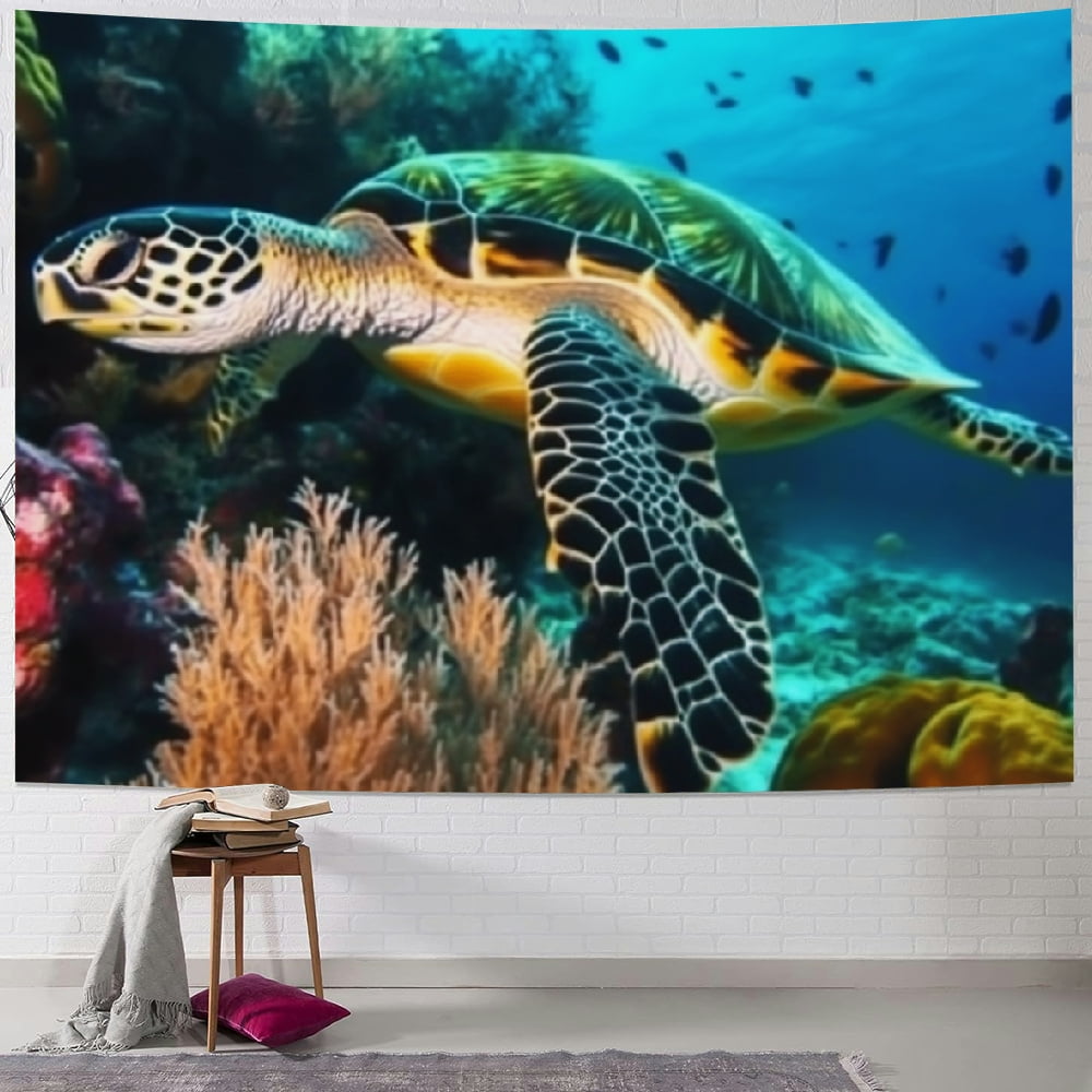 Sheronv Turtle Coral Reef Ocean Tapestry Wall Hanging Unique Style for ...