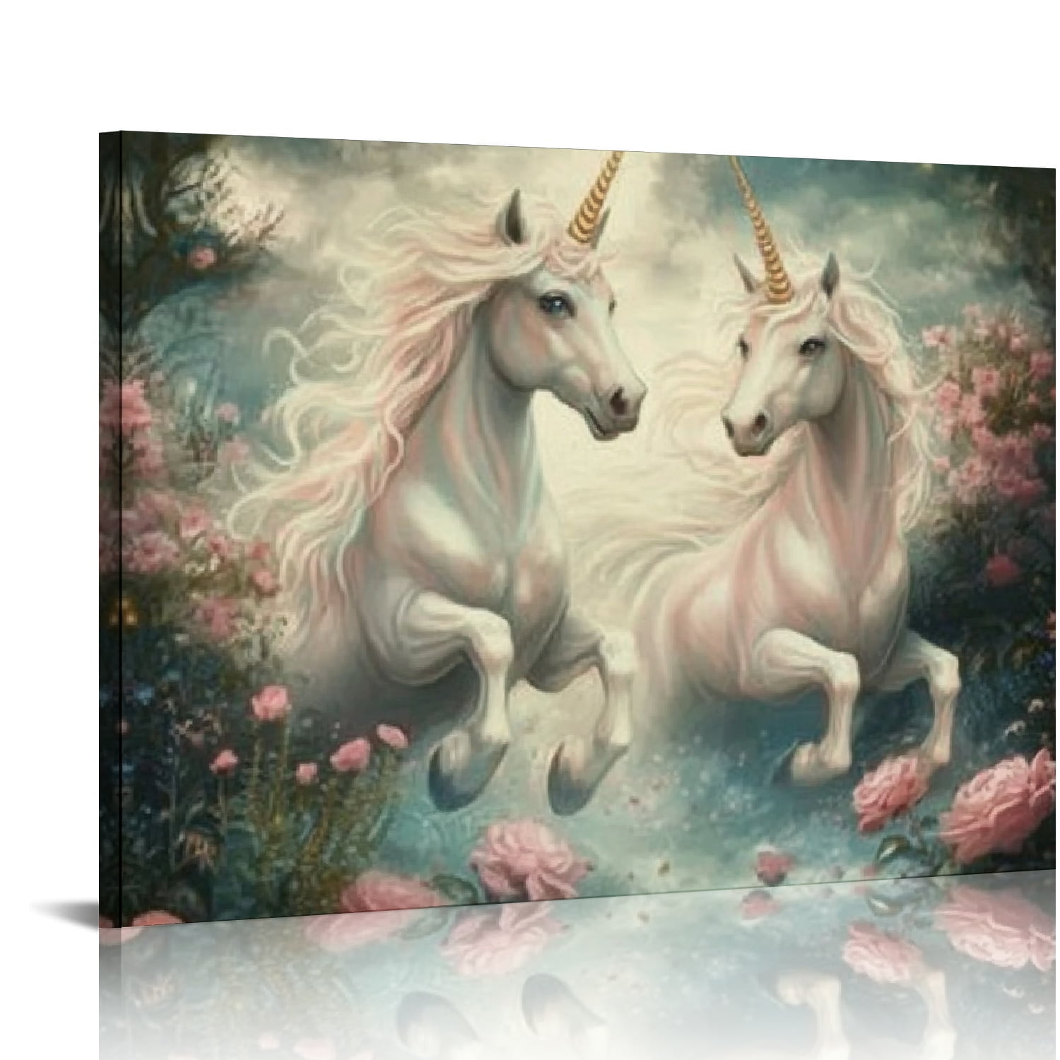 Sheronv Unicorns Flowers Fantasy Wall Decor Canvas Art Print for Living ...