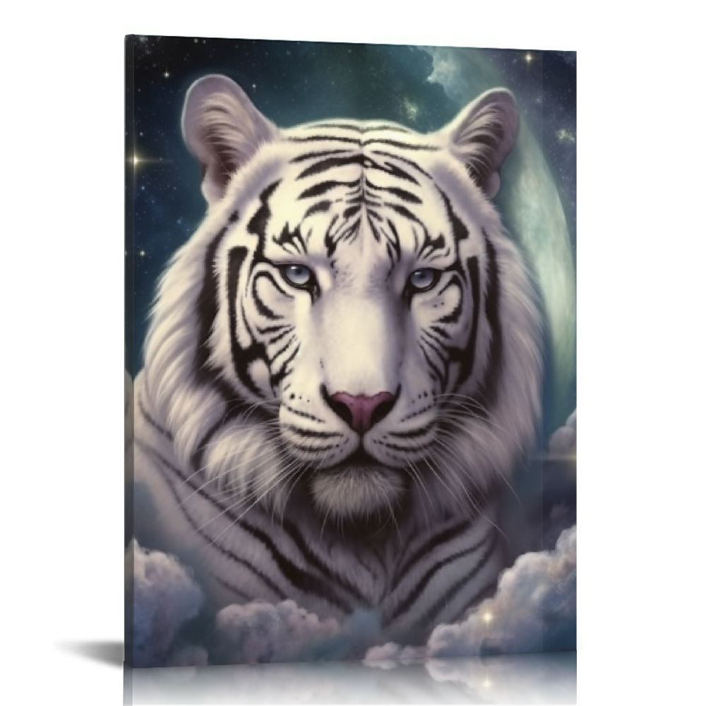 Sheronv White Tiger Crescent Moon Fantasy Art Aesthetic Poster & Print ...