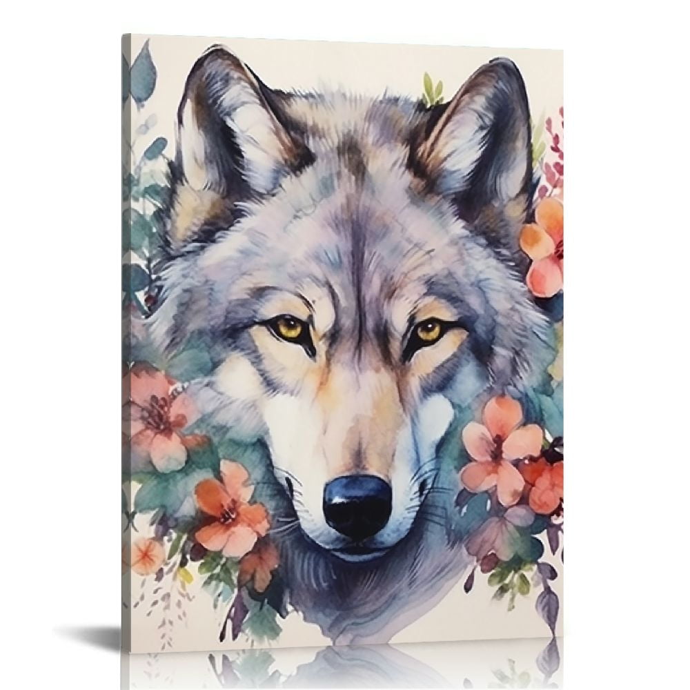 SHERONV Wolf Flowers Profile Portrait Fine Art Aesthetic Poster & Print Wall Painting for Home ...