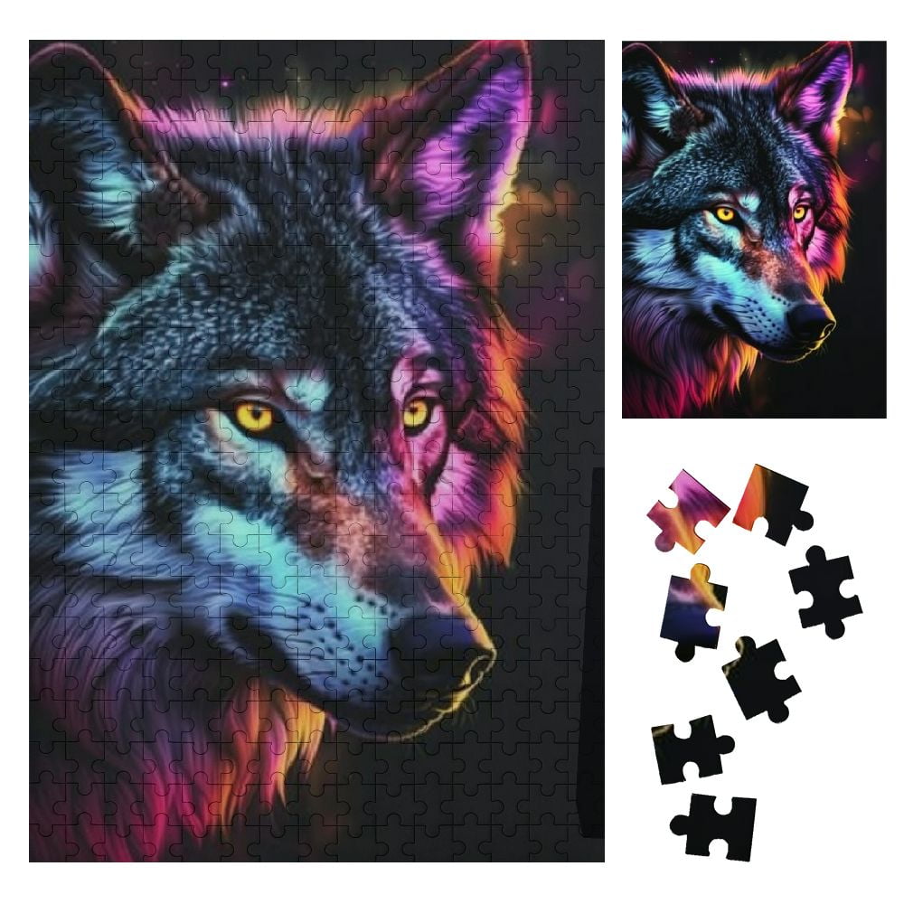 Sheronv Wolf Glowing Eyes Wooden Jigsaw Puzzle Vertical Style Adult and ...