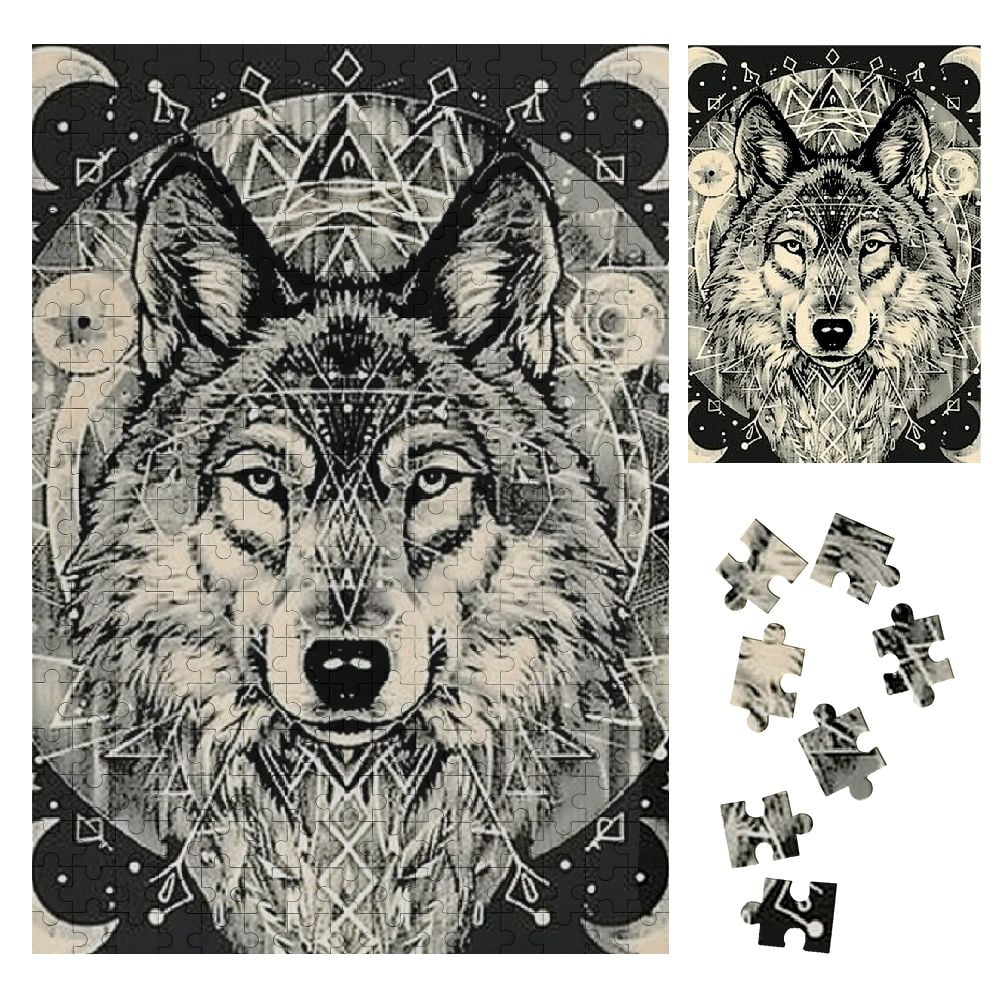 Sheronv Wolf Star Sacred Geometry Wooden Jigsaw Puzzle Challenging ...