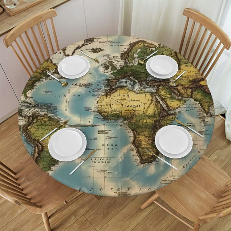 Sheronv World Map Countries Borders Round Table Cover Stain Resistant ...