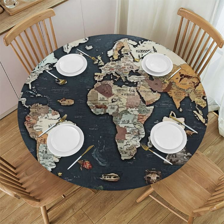 Sheronv World Map Countries Flags Round Table Cover Stain Resistant ...