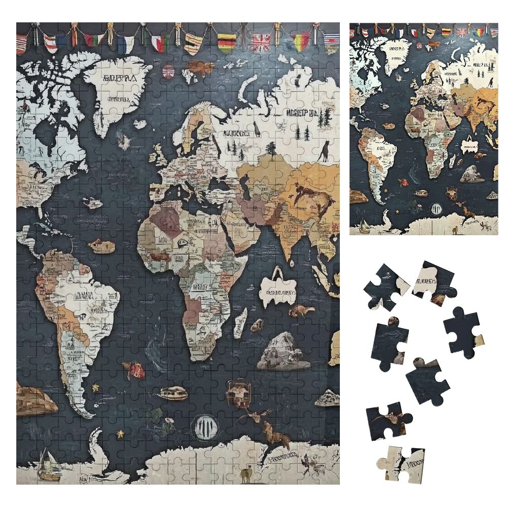 Sheronv World Map Countries Flags Wooden Jigsaw Puzzle Vertical Style ...