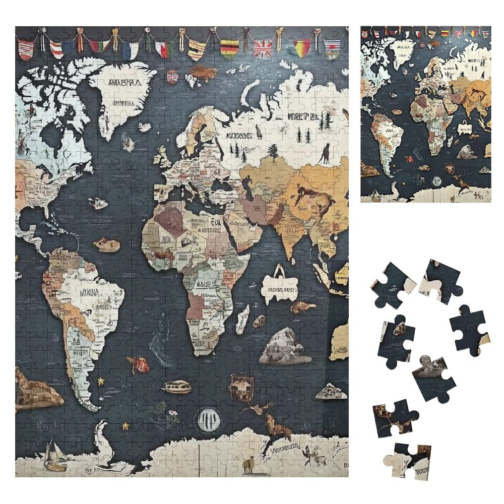 Sheronv World Map Countries Flags Wooden Jigsaw Puzzle Vertical Style ...