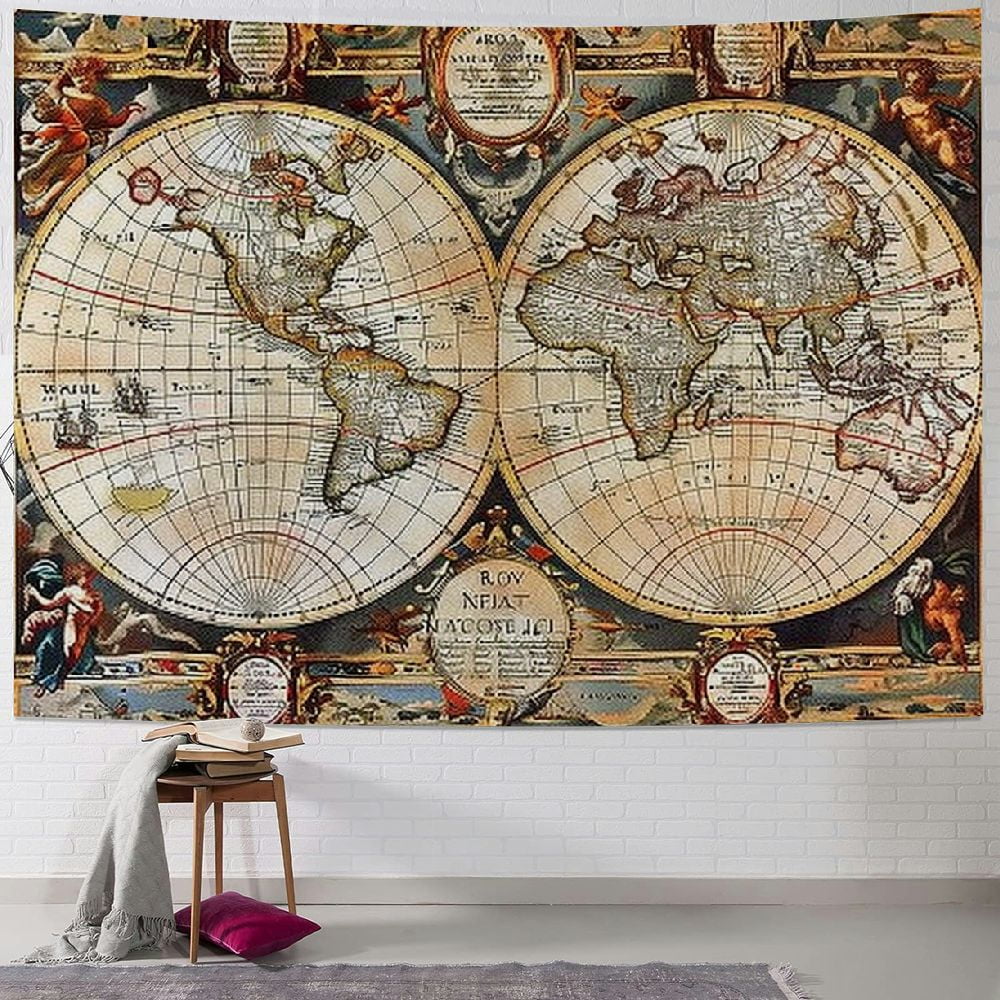 Sheronv World Map Countries Gold Border Tapestry Wall Hanging Unique ...