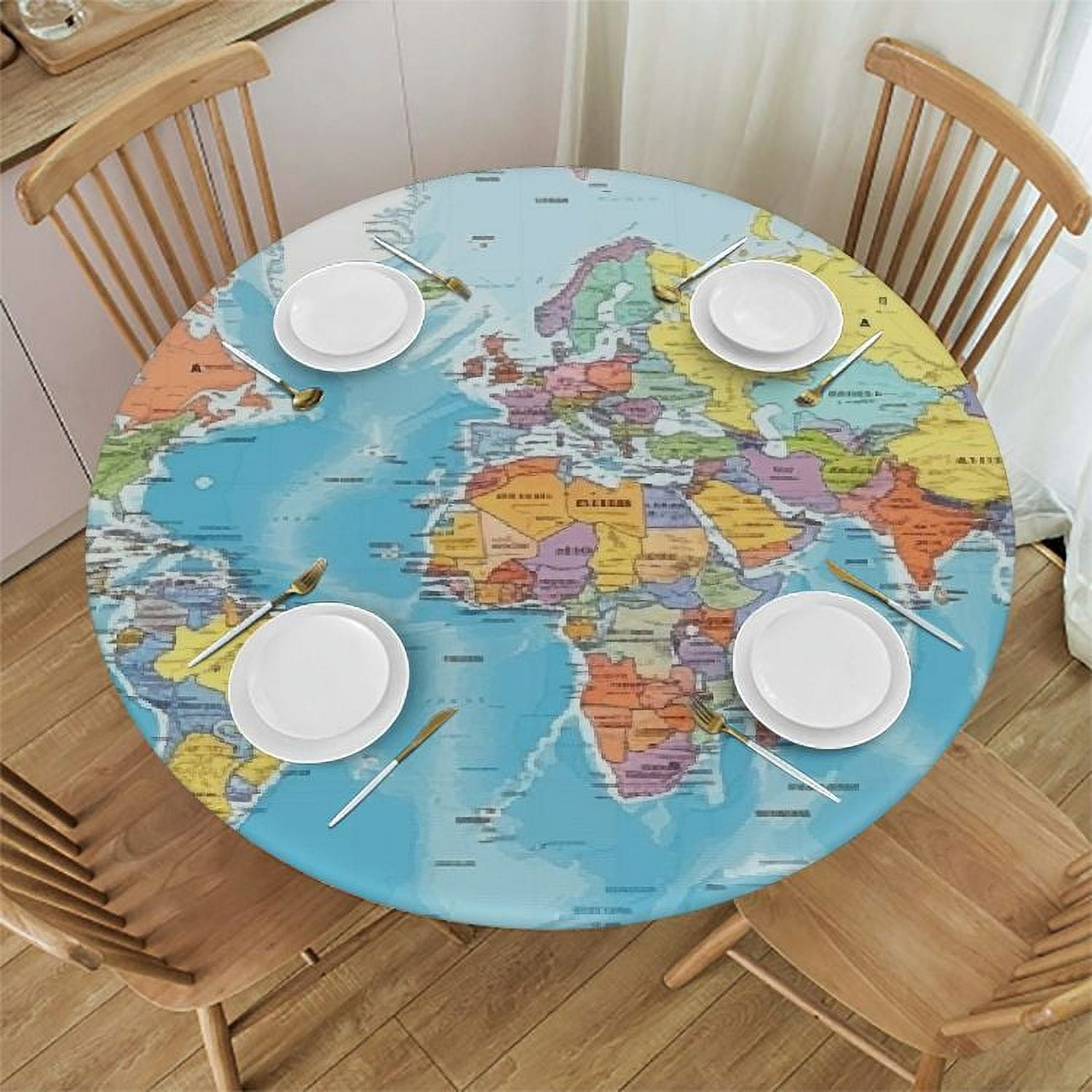 Sheronv World Map Countries Major Cities Round Table Cover Stain ...