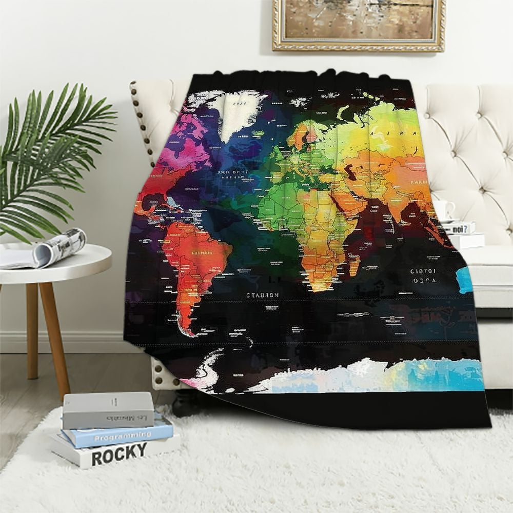 Sheronv World Map Warm Lightweight Blanket Soft Fleece, Living Room ...