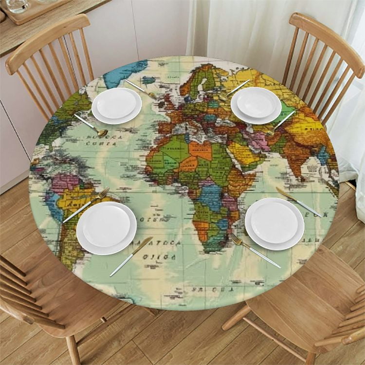 Sheronv World Map and Major Cities Round Table Cover Stain Resistant ...