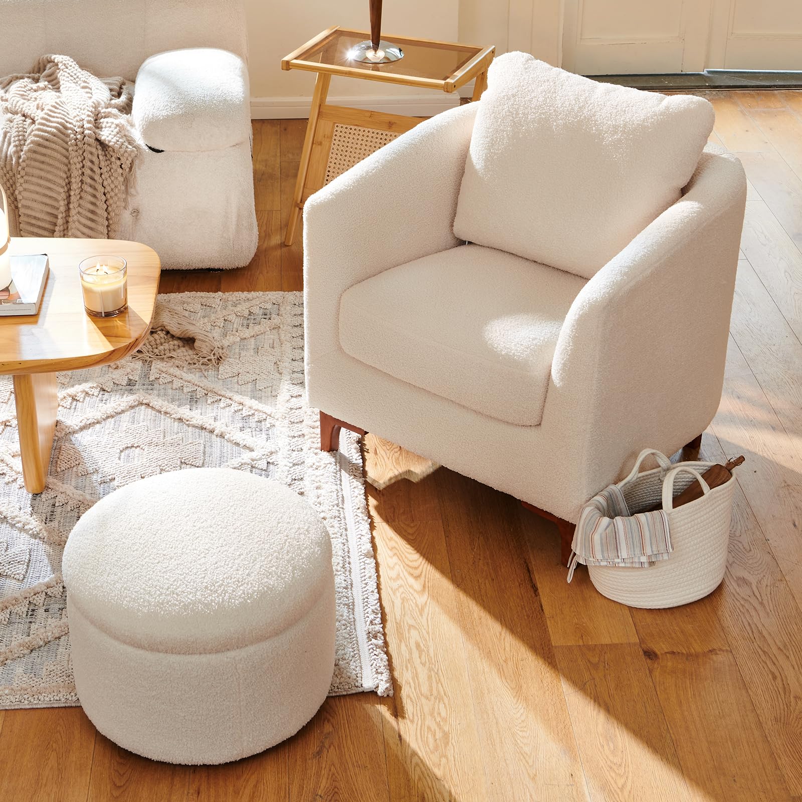 Sherpa Accent Chair with Storage Ottoman, Modern Upholstered Living ...