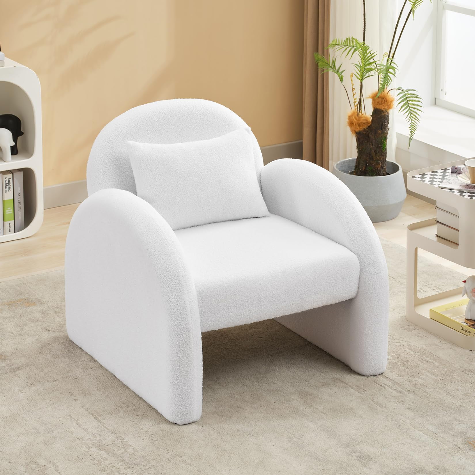 Sherpa Accent Chair,Teddy Upholstered Arm Single Sofa,Modern Fluffy ...