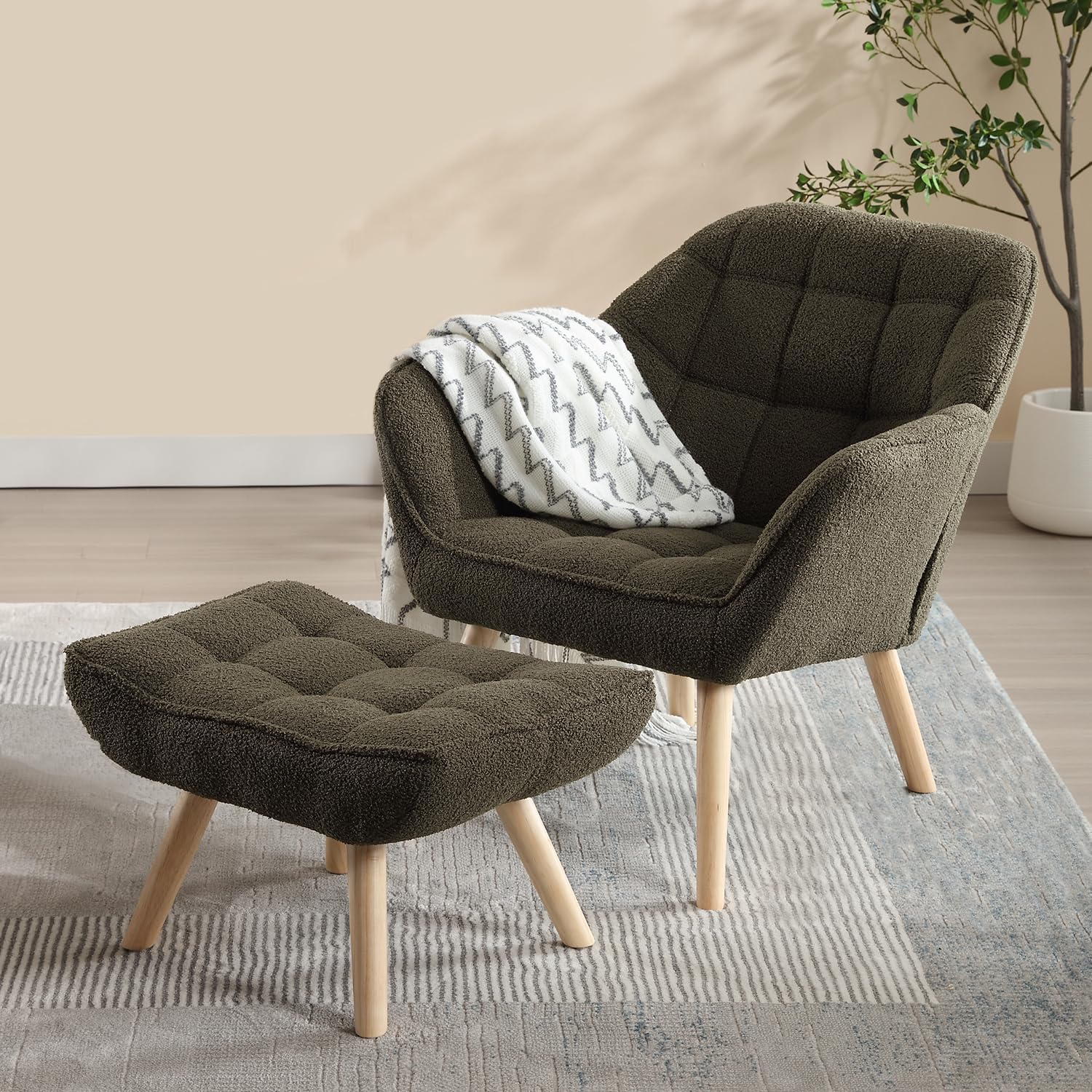 Sherpa Accent Reading Chair with Ottoman, Modern Fuzzy Chair with ...
