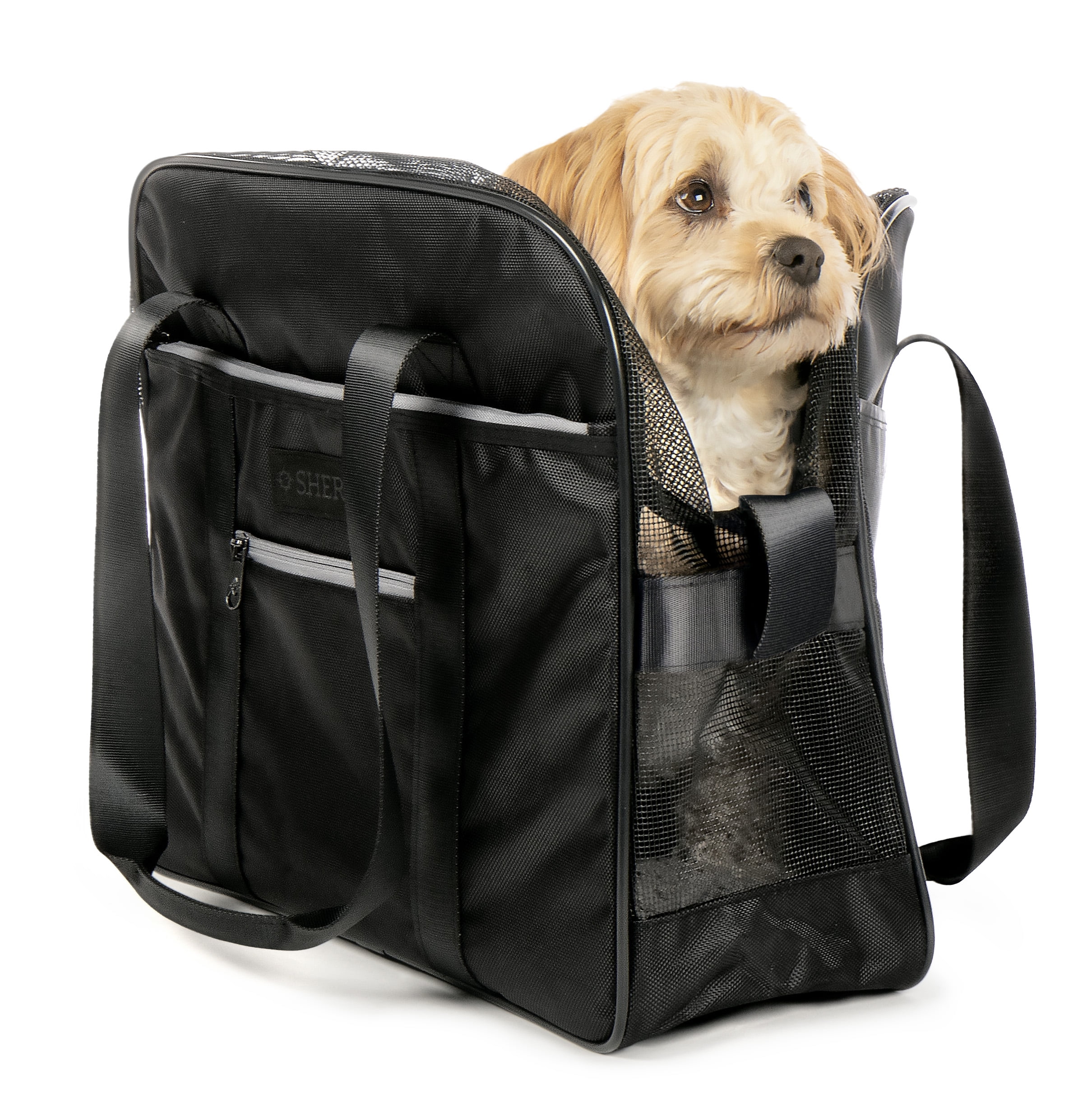 Sherpa Around Town Fashionable Pet Tote for Cats & Dogs - Black, Large ...