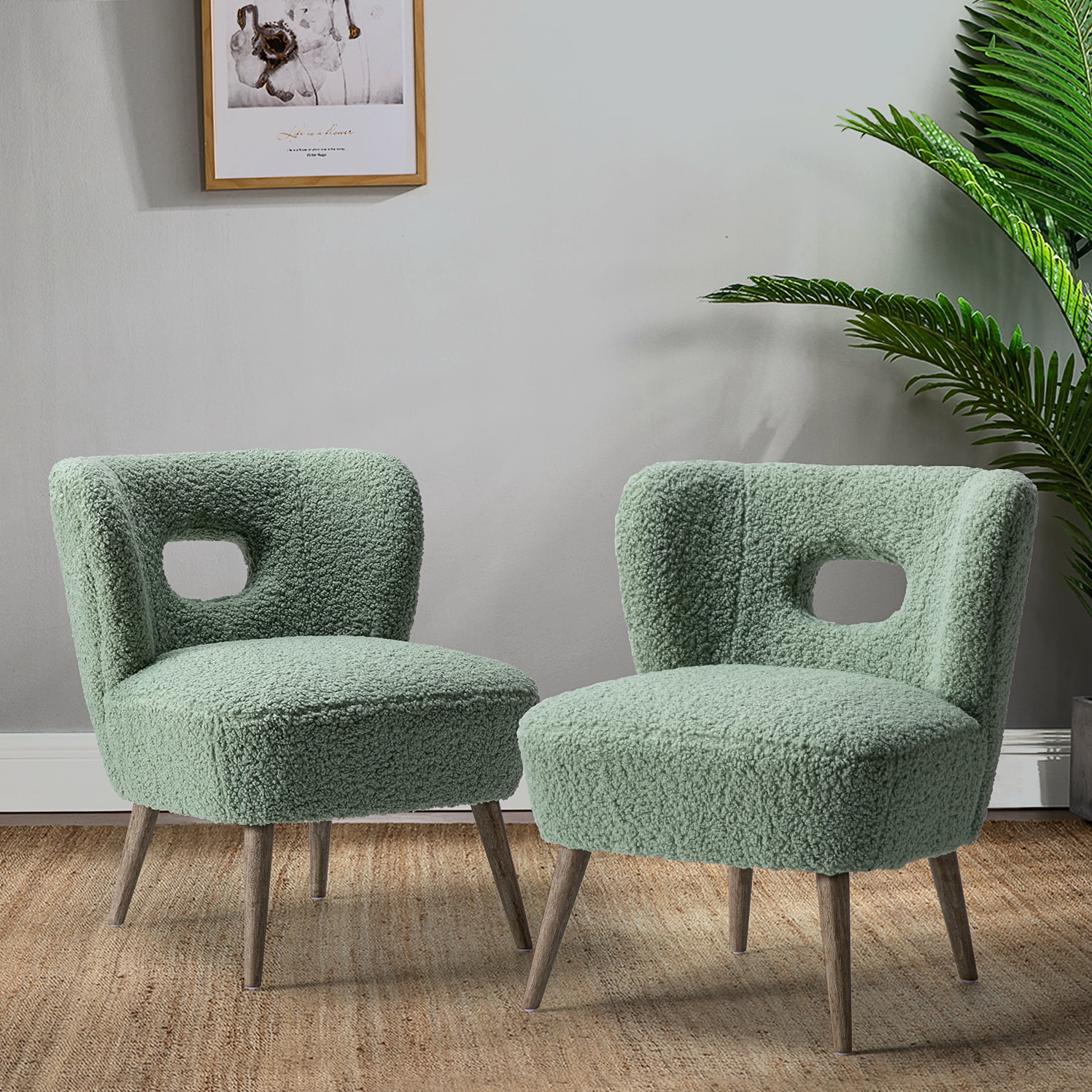 Sherpa Barrel Accent Chairs Set of 2 Upholstered Cutout Back Armless ...