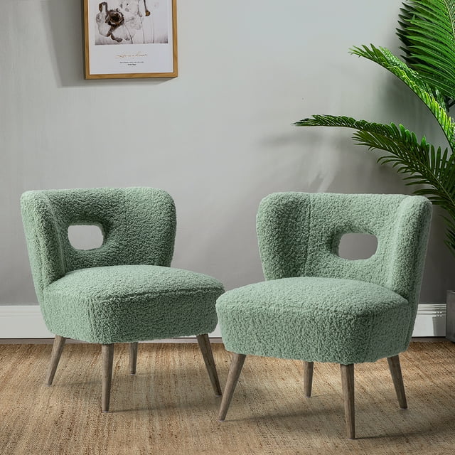 Sherpa Barrel Accent Chairs Set of 2 Upholstered Cutout Back Armless ...