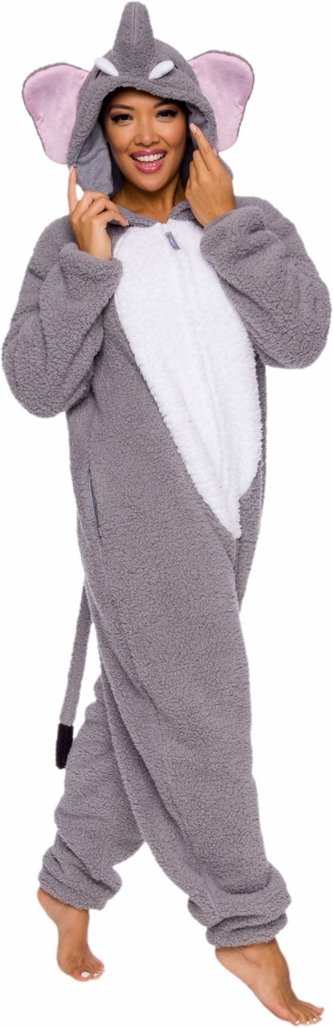 FUNZIEZ! Adult Sherpa Elephant Costume - Plush Animal Onesie - One ...
