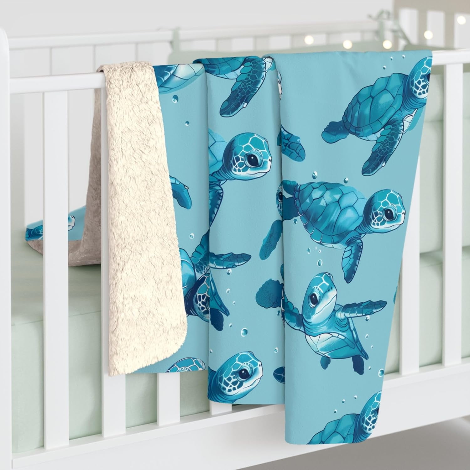Sherpa Fleece Blanket with Cute Baby Sea Turtles Design, 50×60" Cozy ...