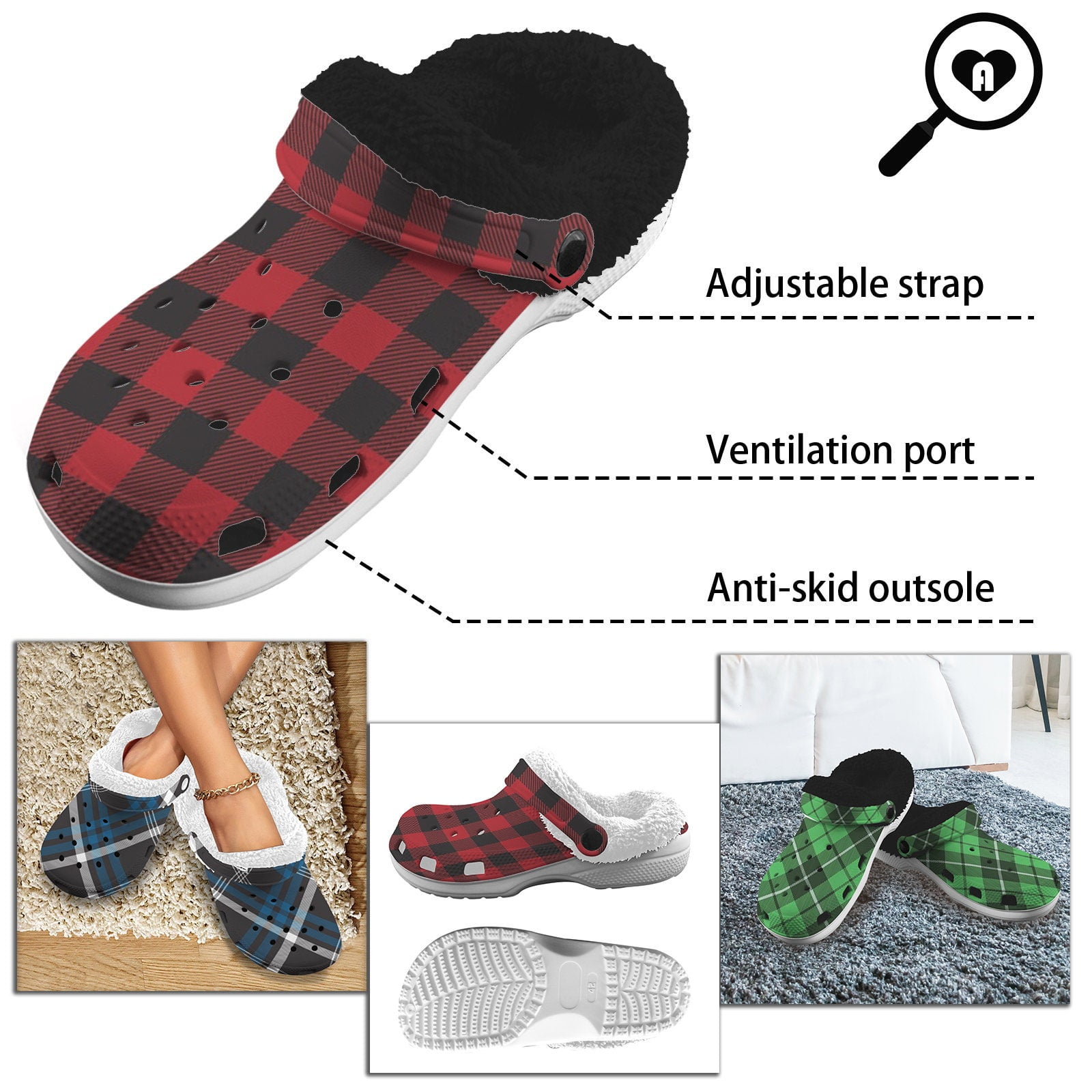Sherpa Fleece Fur Plaid Premium EVA Clogs - Walmart.com