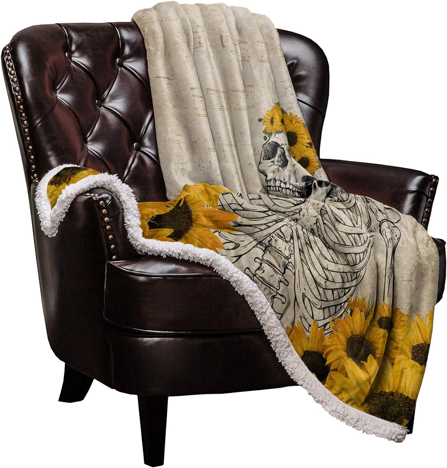 Sherpa Fleece Throw Blanket Cozy Soft Warm Bed Blankets,Vintage Skull ...