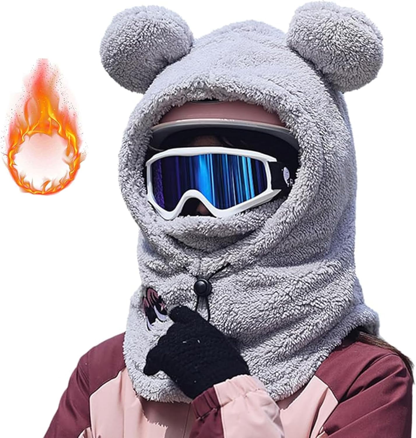 Sherpa Hood Ski Mask for Women, Winter Fleece Hood Ski, Windproof ...