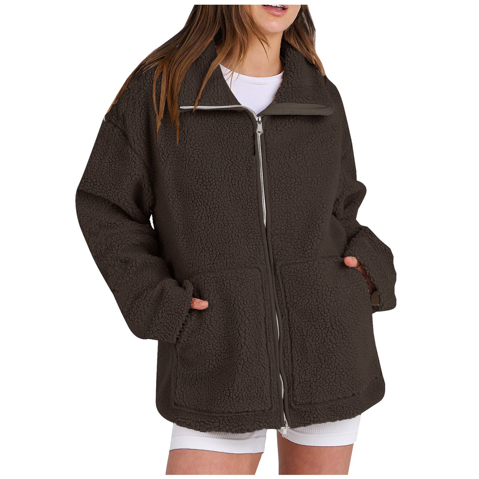 Sherpa Jacket Women Full Zip Oversized Fleece Cute Jacket Trendy Long ...