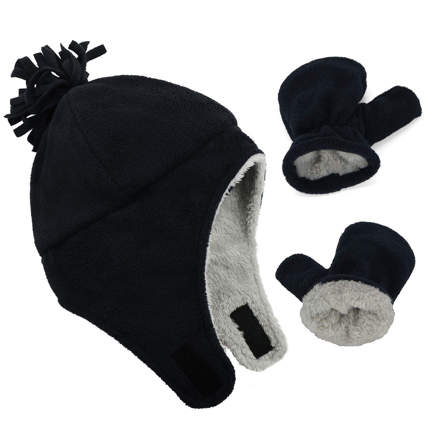 Sherpa Lined Aviator Hat Toddler Fleece Winter Beanies and Gloves for ...