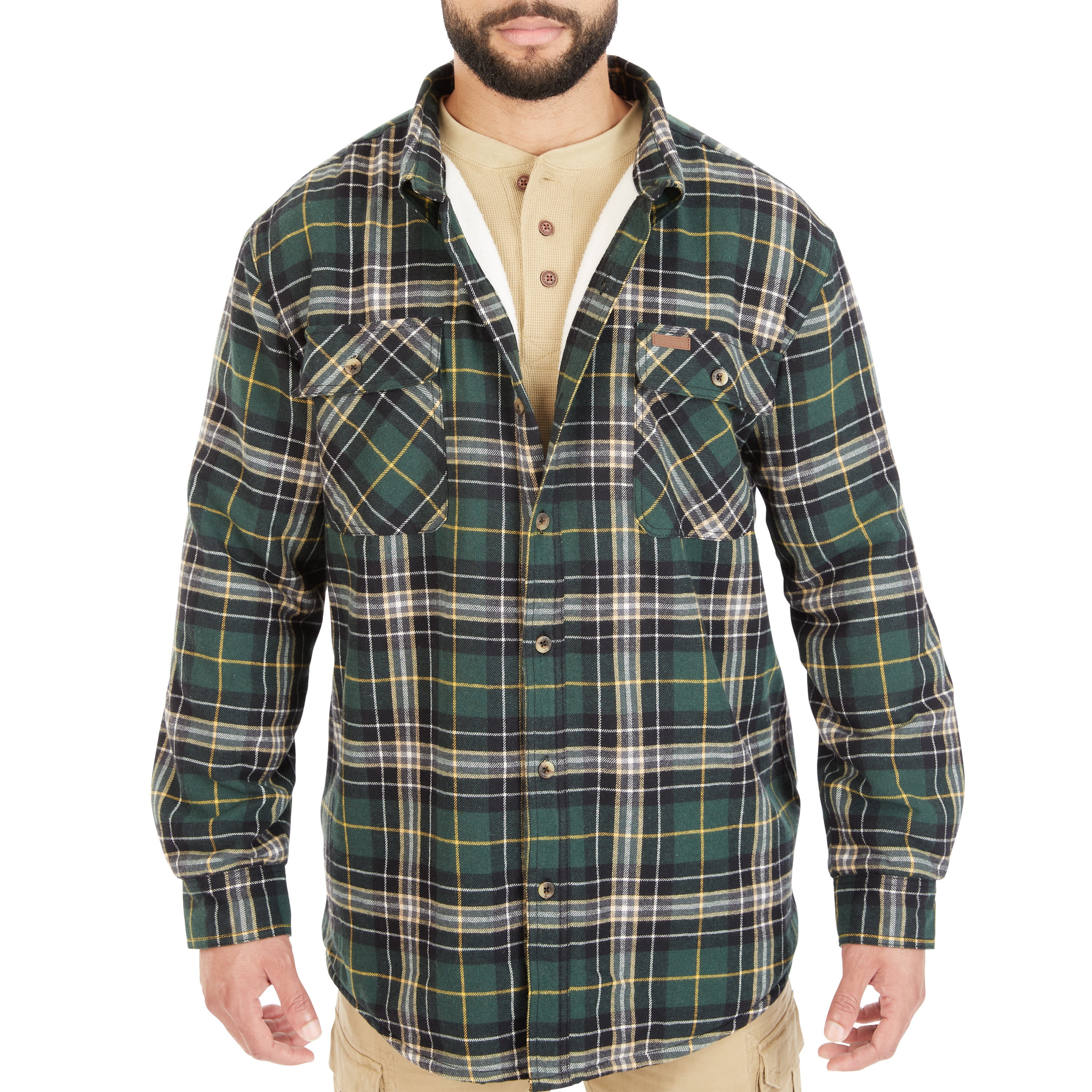Men's Smith's Workwear Plaid Sherpa-Lined Cotton Flannel Shirt Jacket ...