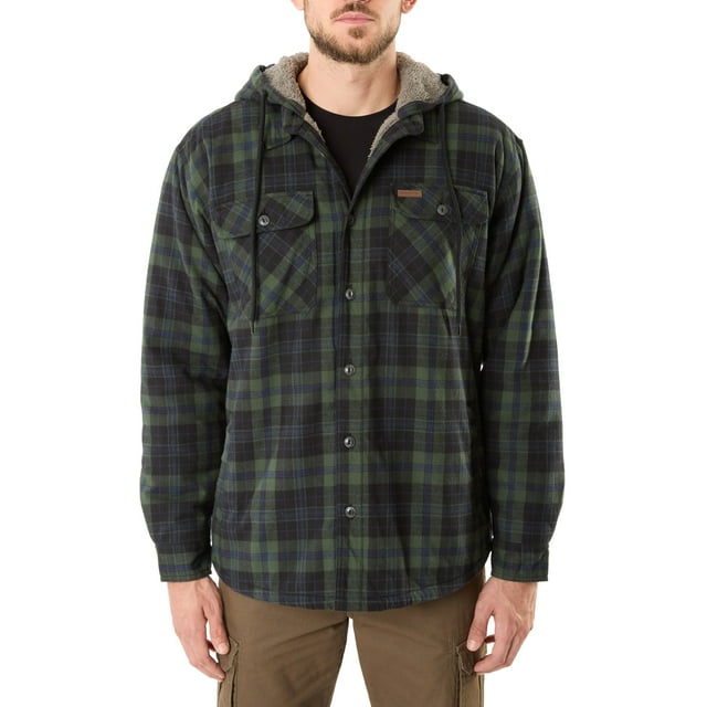 Sherpa-Lined Hooded Flannel Shirt-Jacket - Walmart.com
