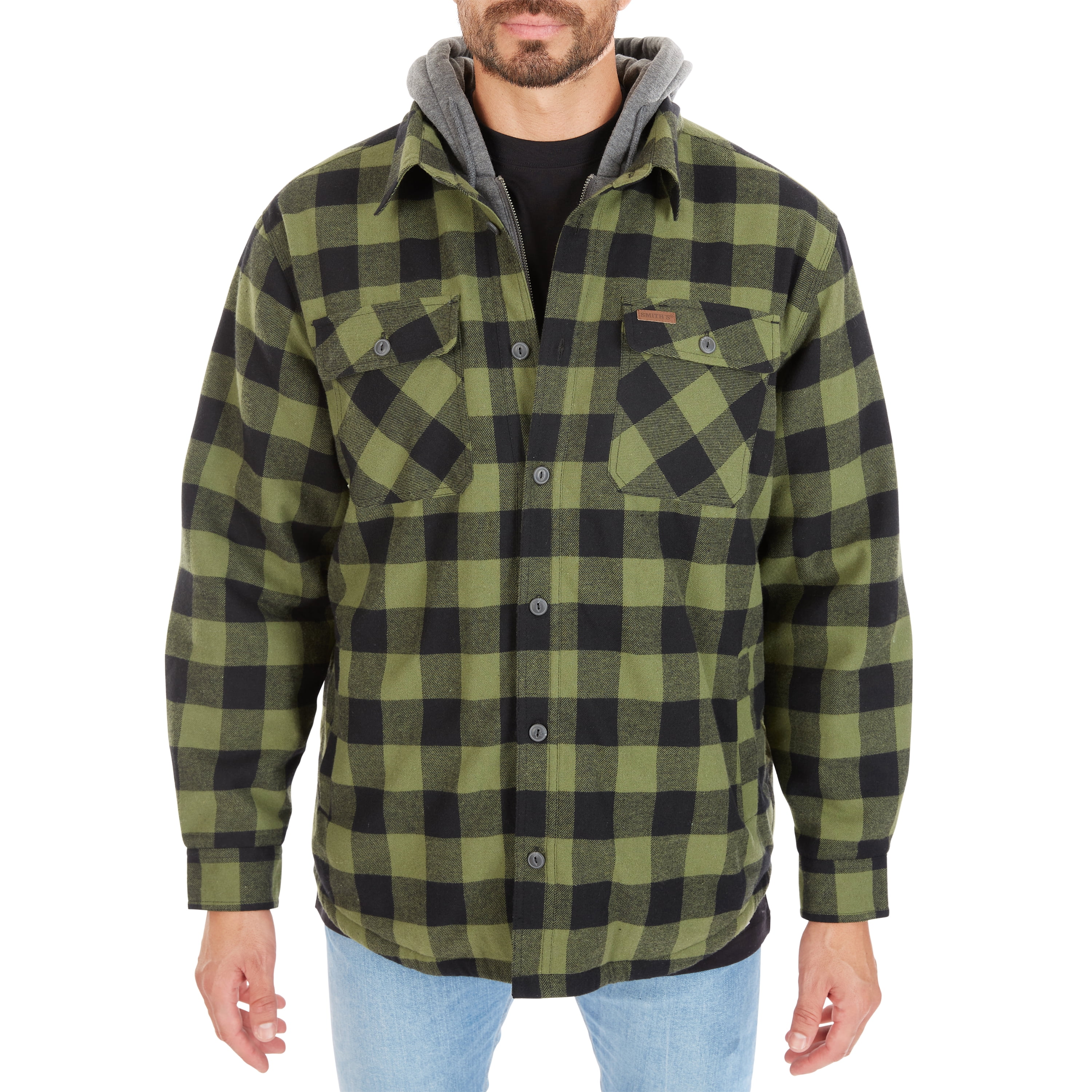 Sherpa-Lined Hooded Flannel Shirt-Jacket - Walmart.com