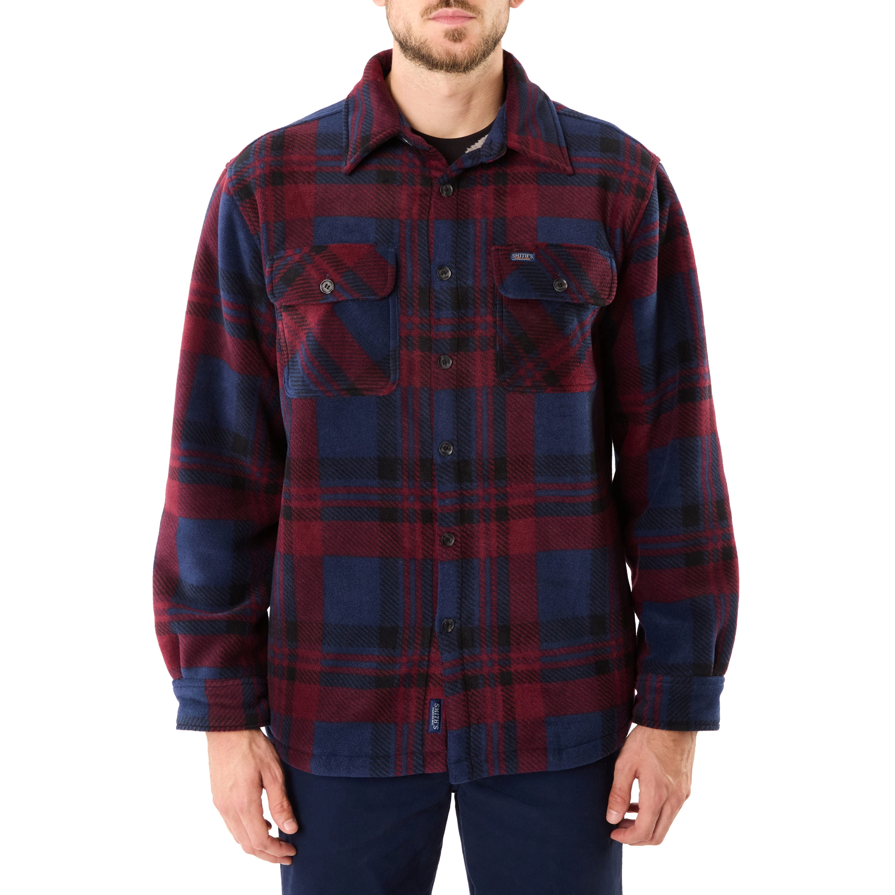 Men's Smith's Workwear Sherpa-Lined Plaid Microfleece Shirt Jacket ...