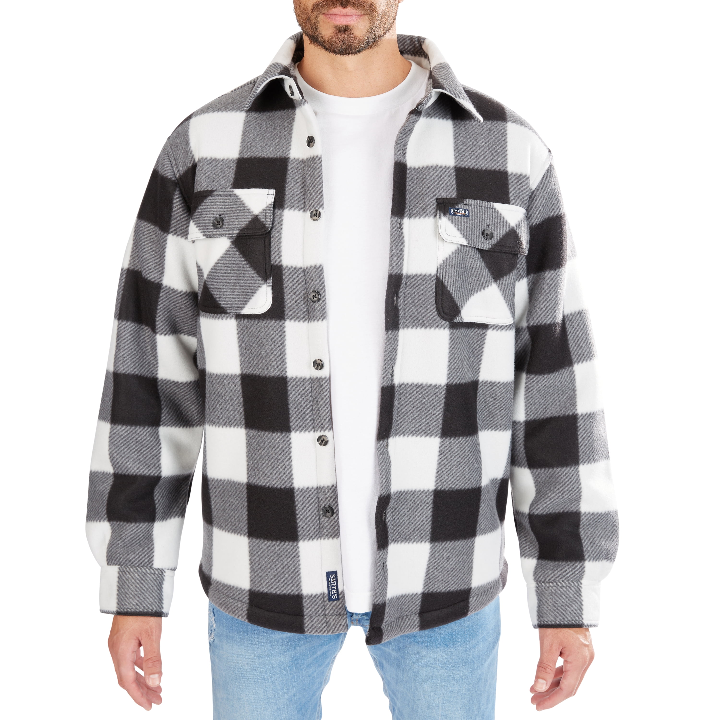 Men's Smith's Workwear Sherpa-Lined Plaid Microfleece Shirt Jacket ...
