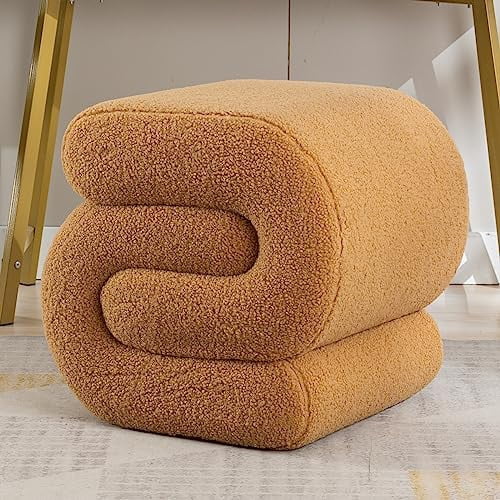 Sherpa Ottoman, Modern Teddy Fabric Upholstered Vanity Stool Pouf ...