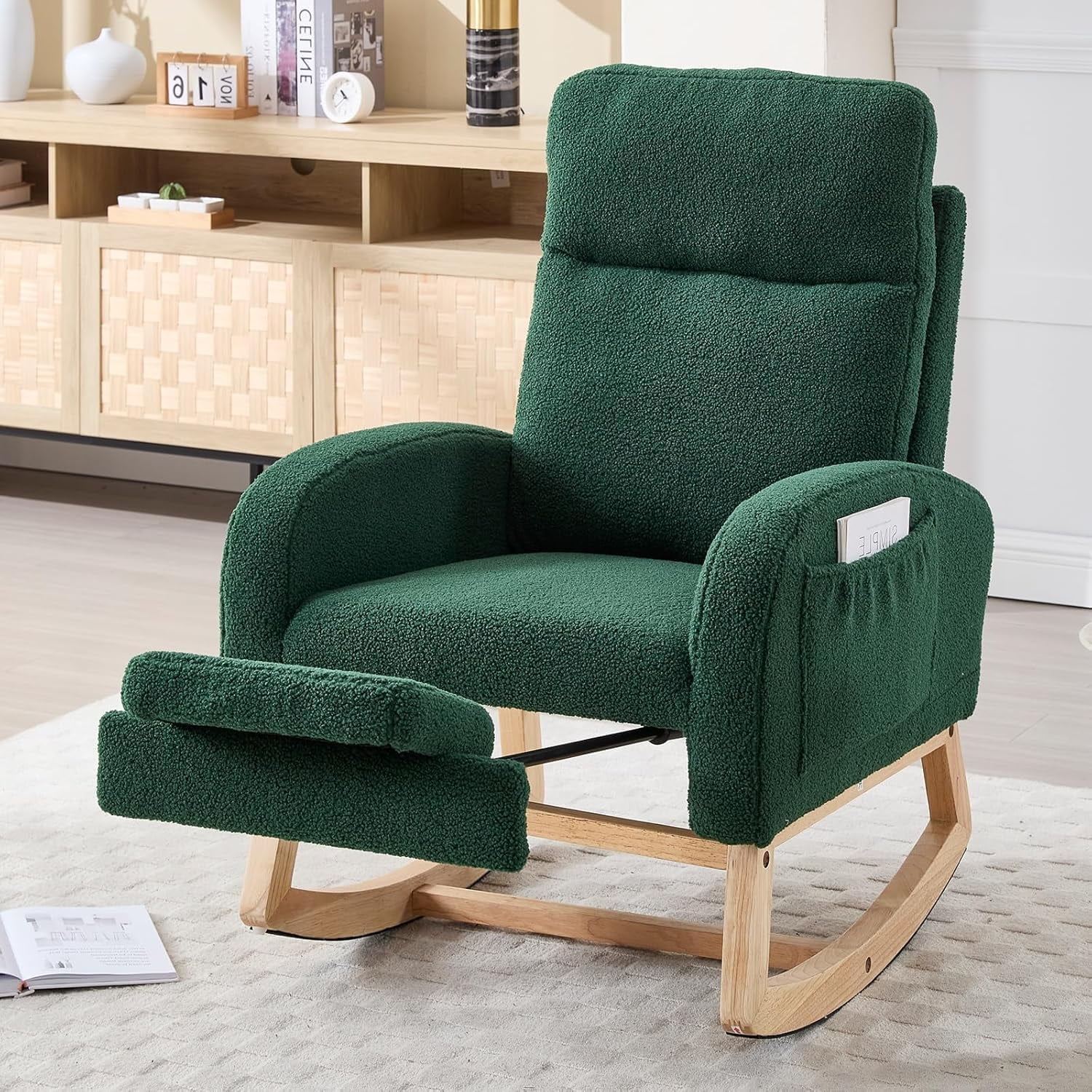 Sherpa Reclining Rocking Chair with Footrest, djustable Rocker with ...