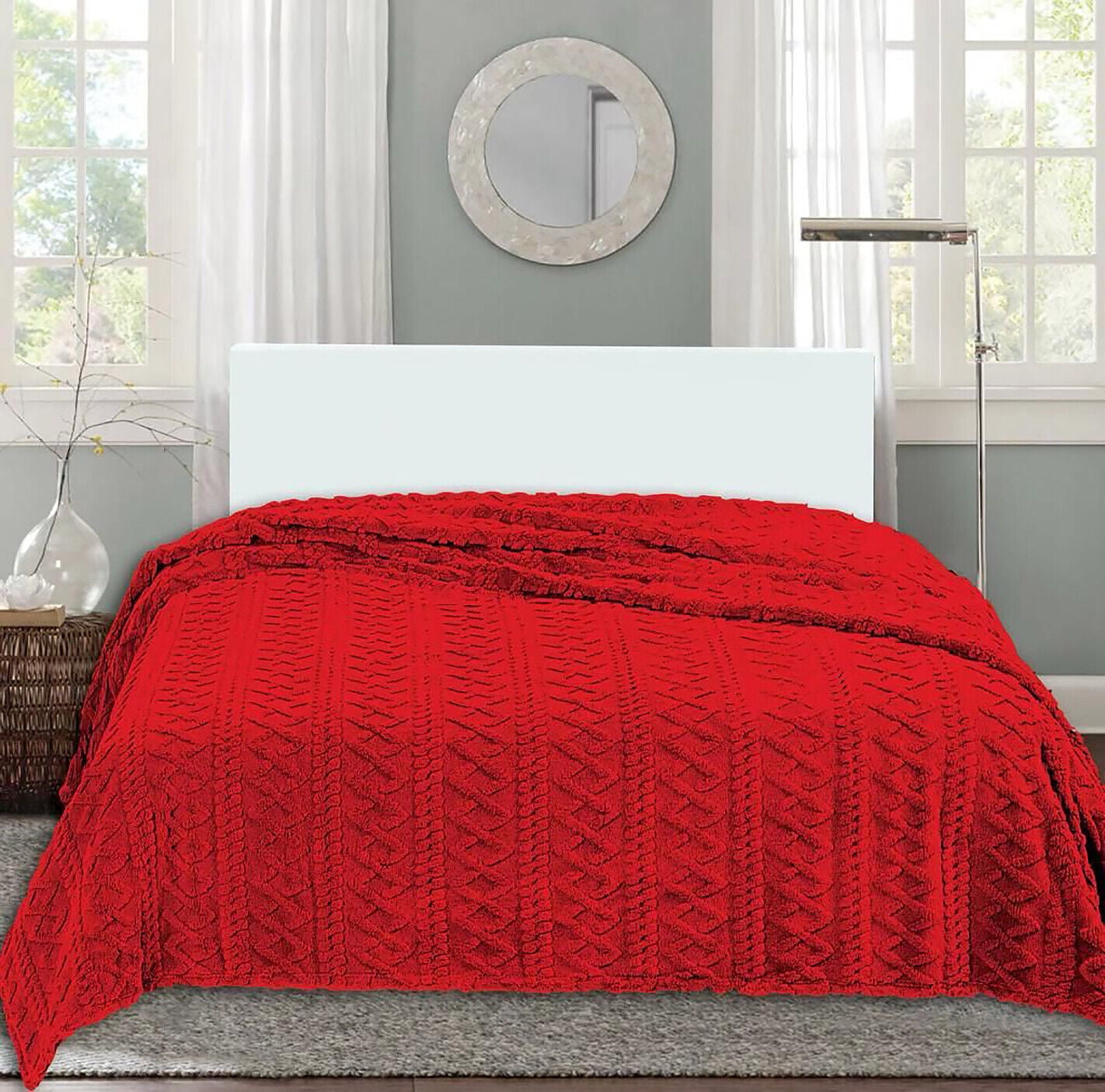 Sherpa Red Embossed Throw Plush Cozy Super Soft Bed Blanket - Walmart.com