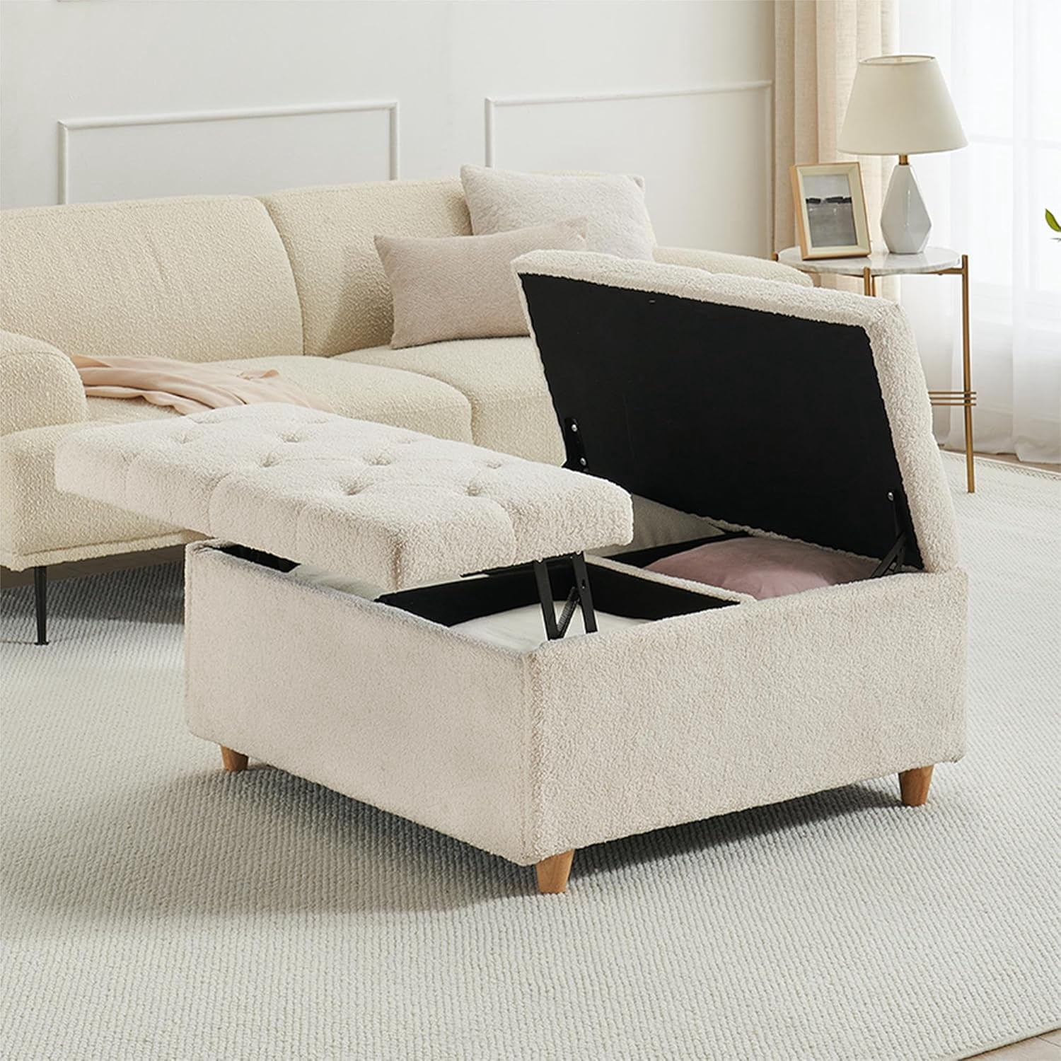 Sherpa Storage Ottoman Coffee Table with Lift Top, Sherpa Fabric Tufted ...