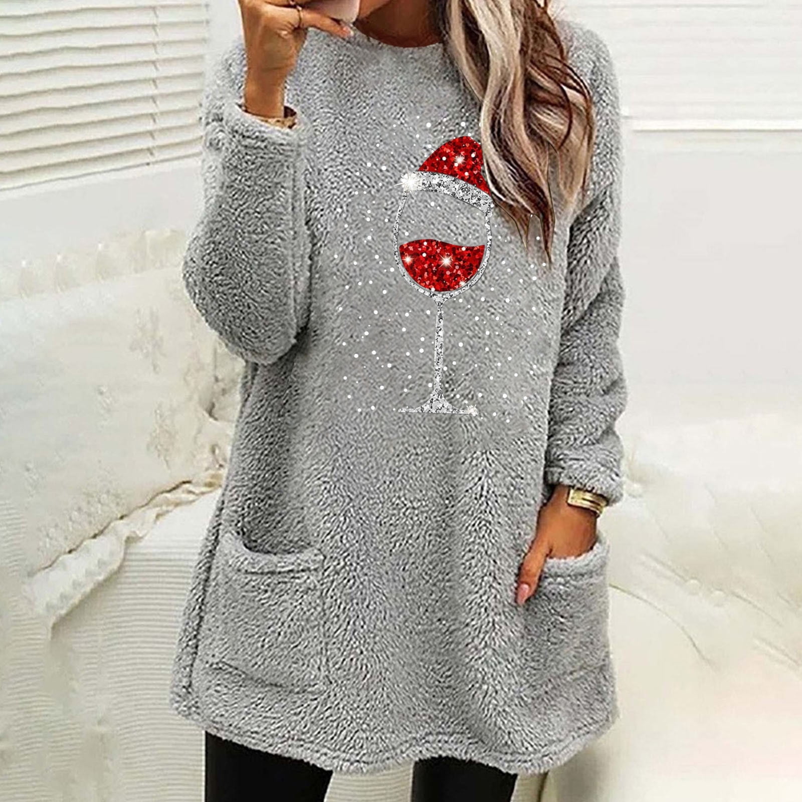 Sherpa Sweatshirt Women Fleece Pullover Crewneck Long Sleeve Tunic Tops ...