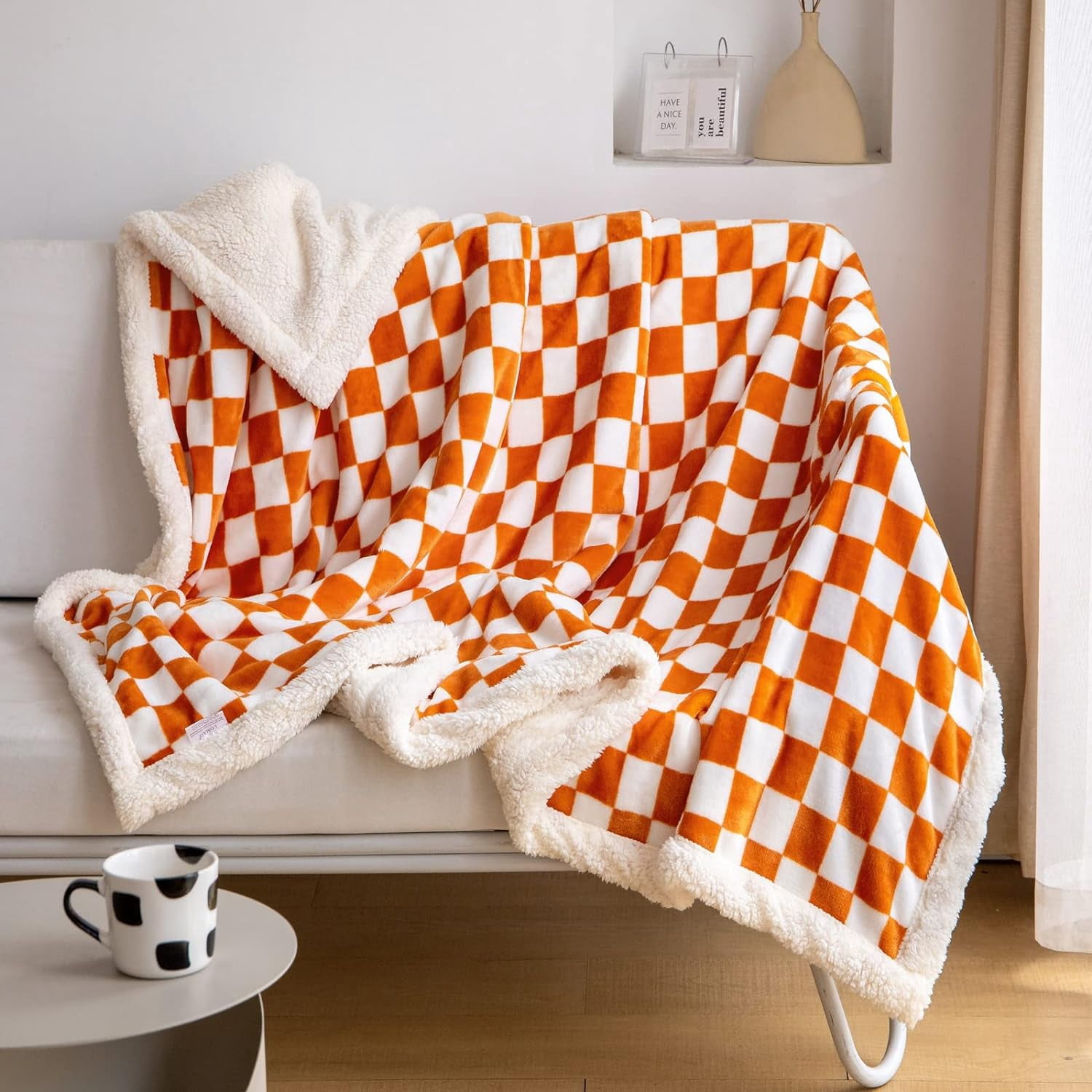 Sherpa Throw Blanket Fleece Blanket with Checkered Pattern Soft Thick ...