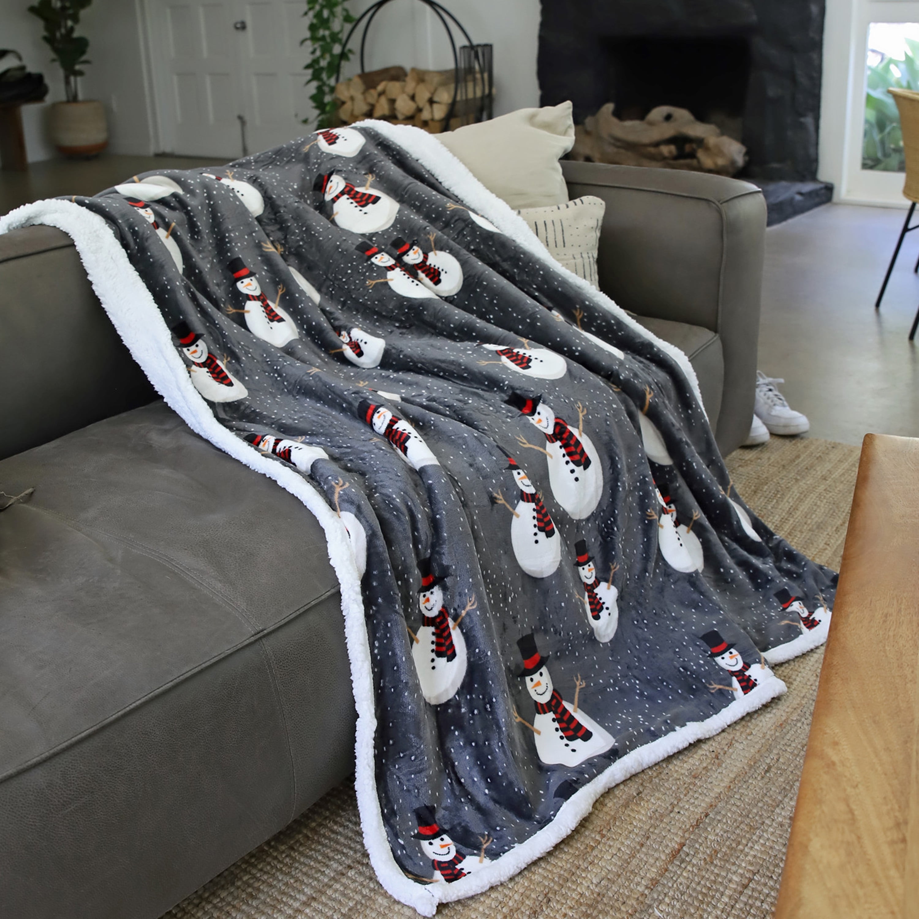 Tirrinia Holiday Fluffy Snowman Cozy Sherpa Blanket, Reversible Fleece ...