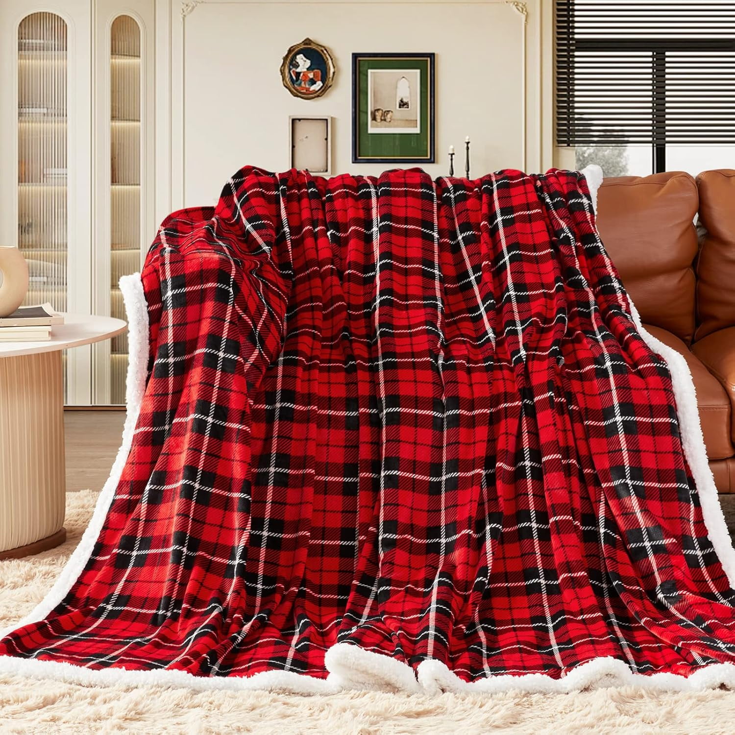 Sherpa Throw Blanket Twin Checkered Warm Soft Blanket for Couch, Bed ...