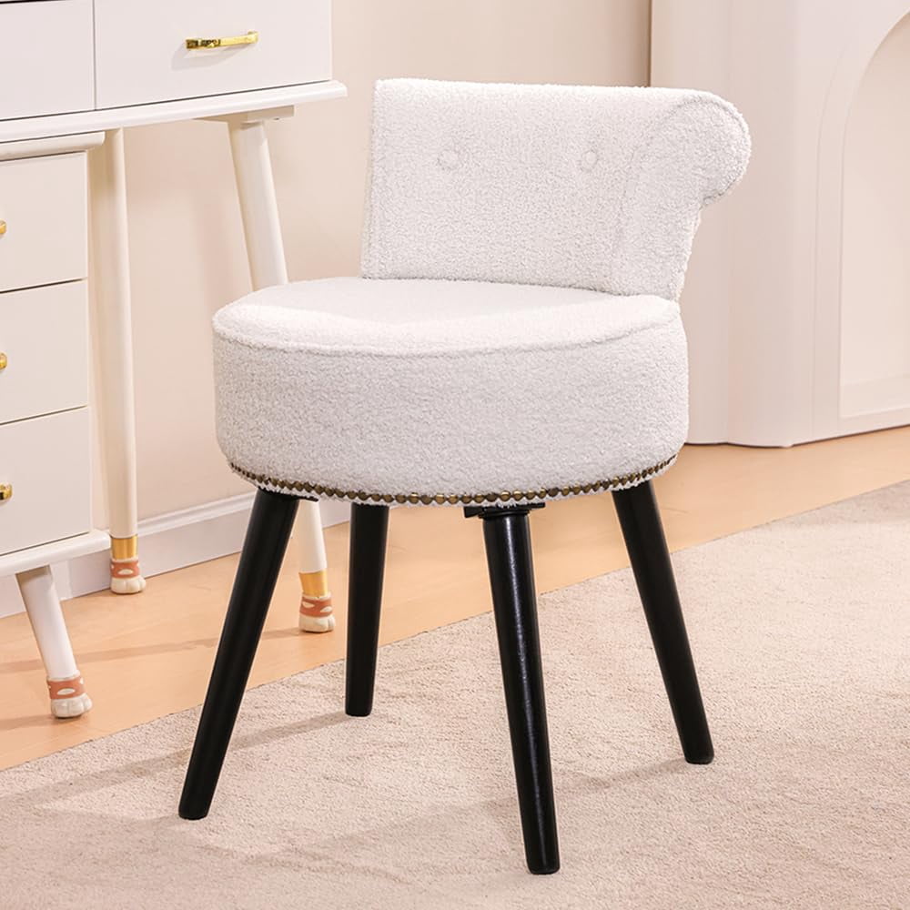 Sherpa Vanity Chair with Back for Bedroom - Tufted Upholstered Low Back ...