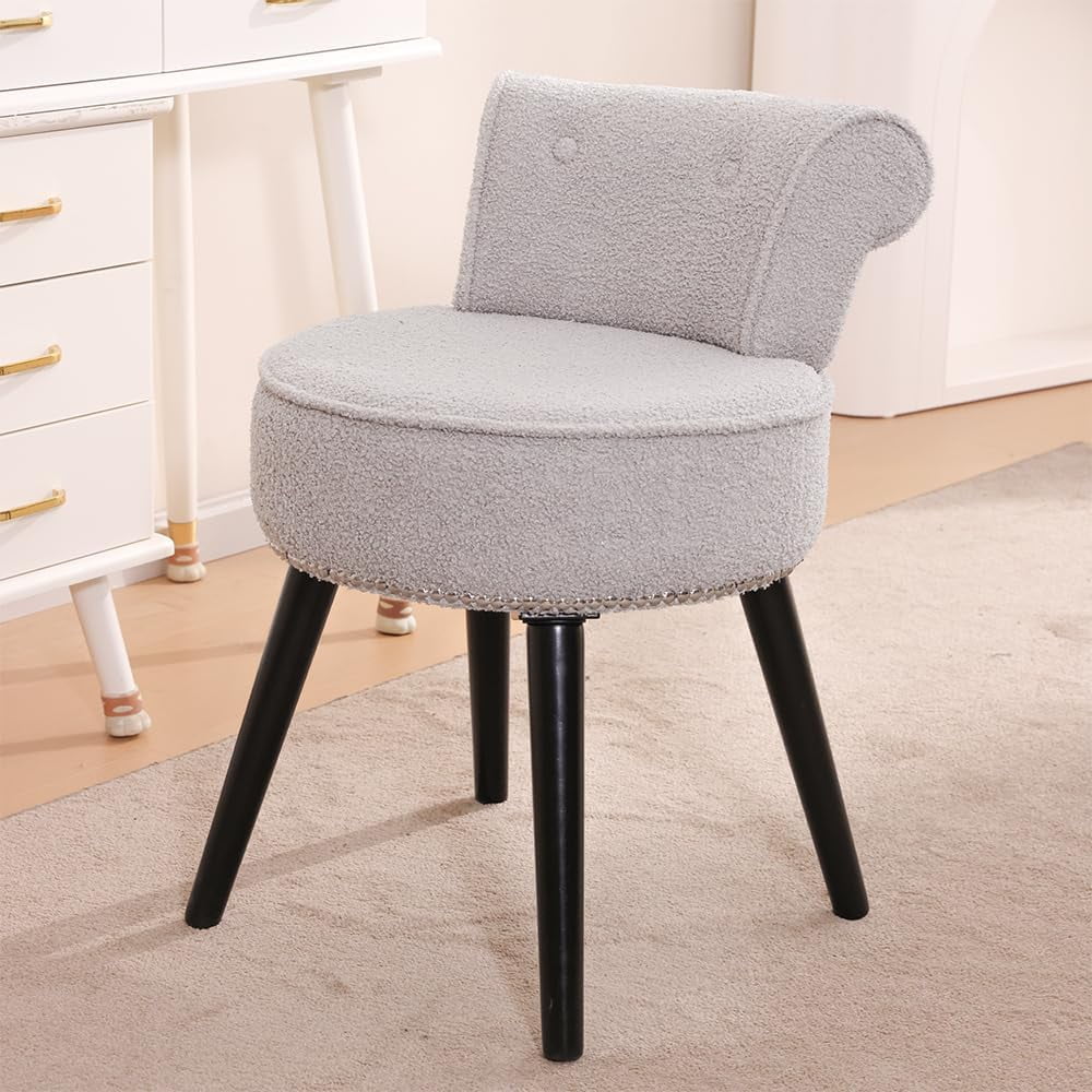 Sherpa Vanity Chair with Back Small Makeup Chair with Wood Legs Sherpa ...