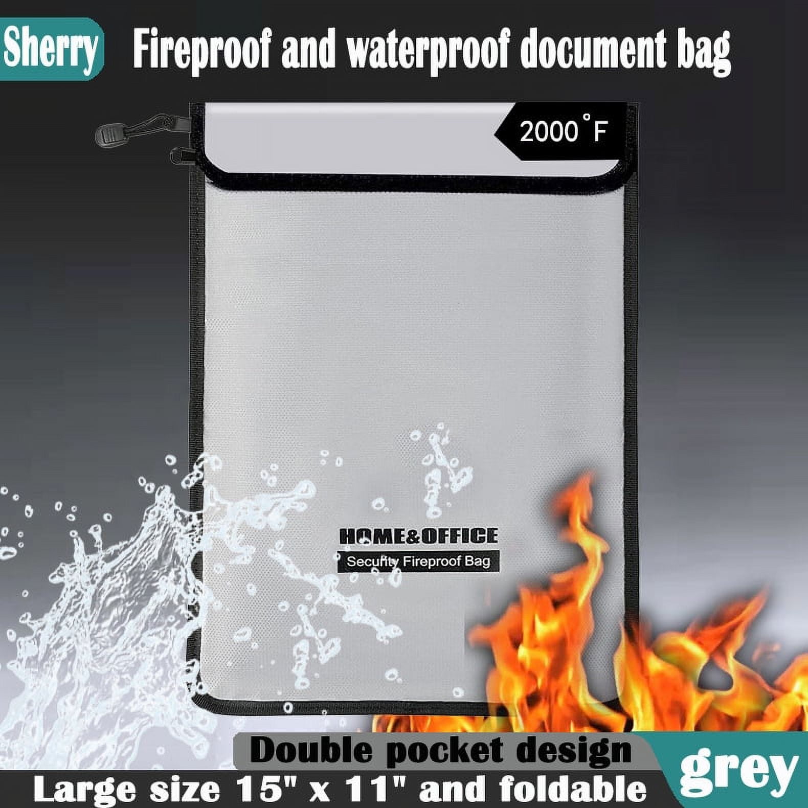 Andyer Fireproof/2000‚Ñâ Document Bag with Zipper, Waterproof, 15x11in ...