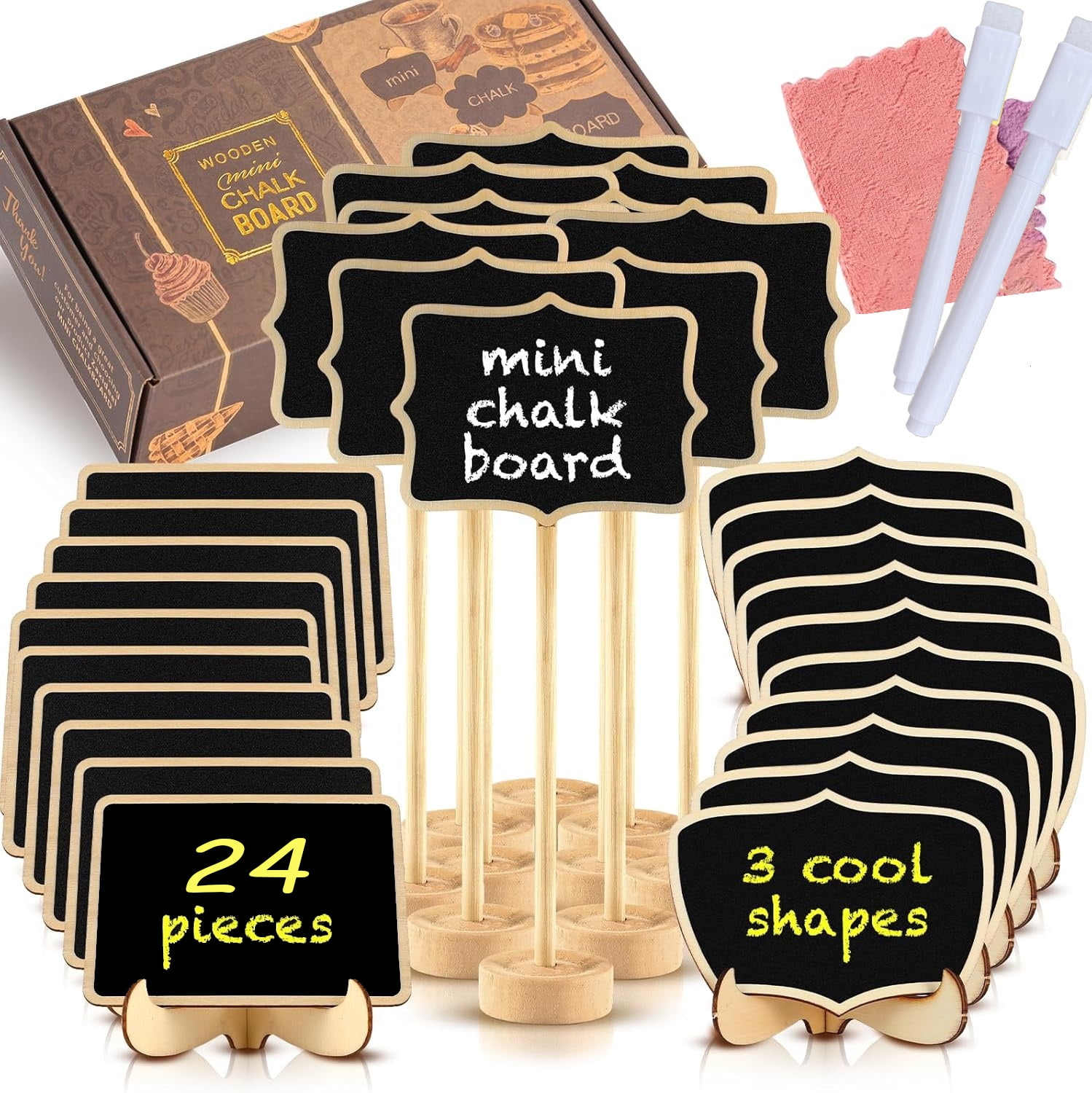 Sherry Mini Chalkboard Food Signs 30 Pack with Wooden Stands and Chalk ...