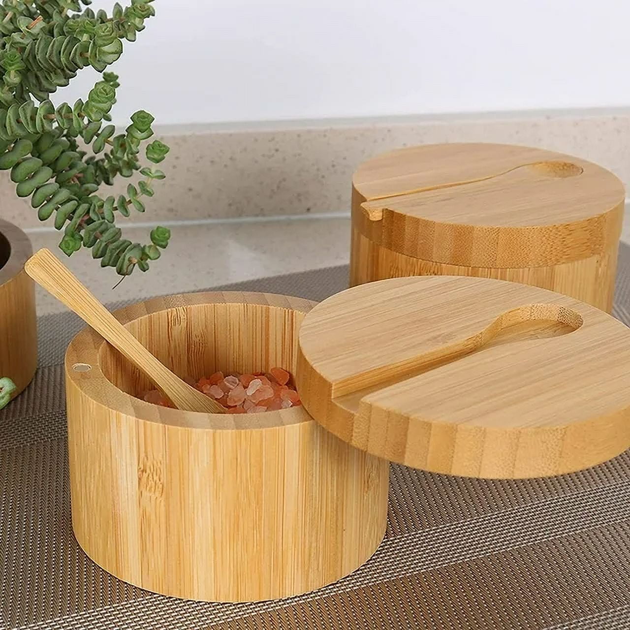 Sherry Bamboo Salt Cellar Spice Box with Magnetic Swivel Lid & Spoon ...