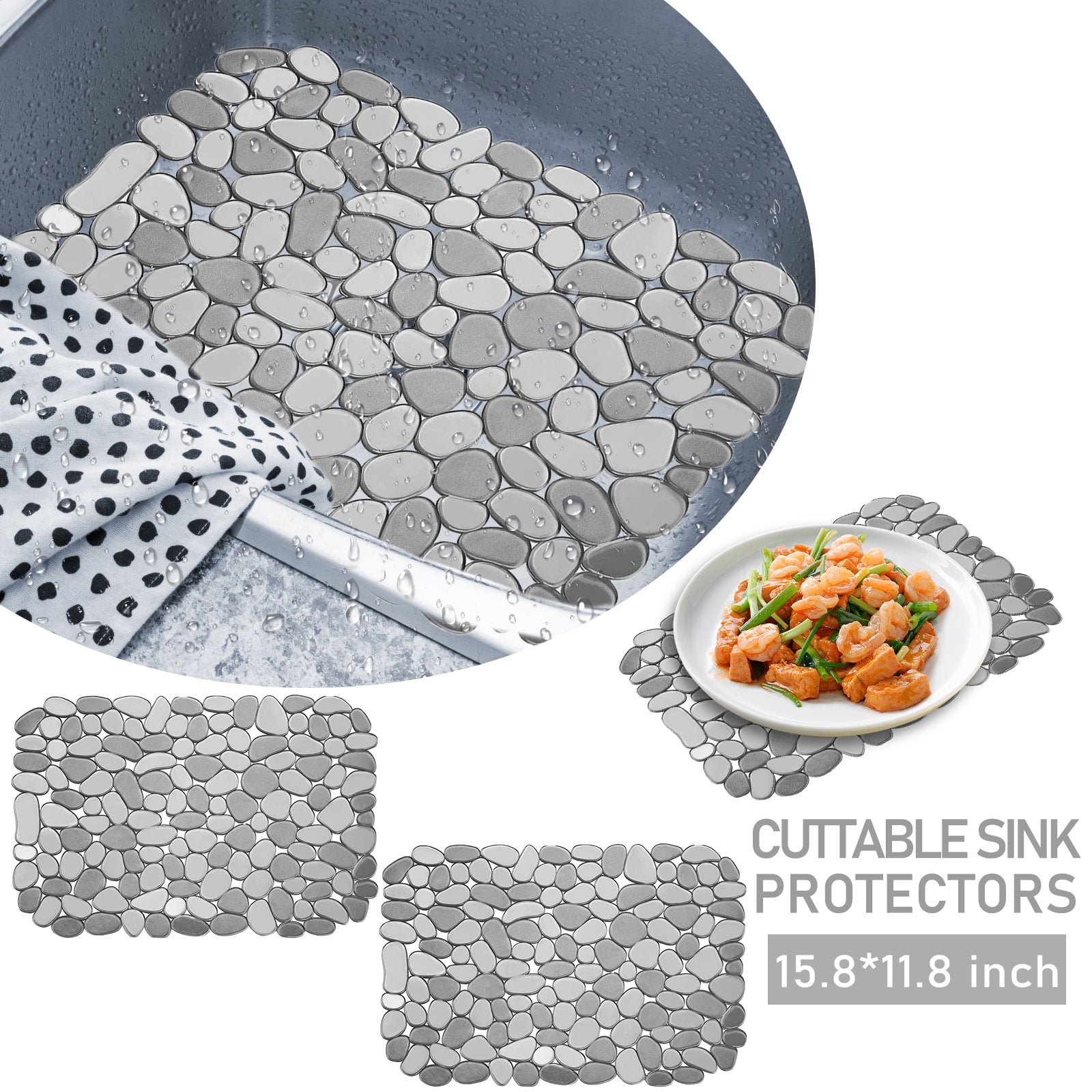 Sherry Pebble Protect 15.8 x 11 Inch Plastic Sink Mat, 2-Piece Pack ...